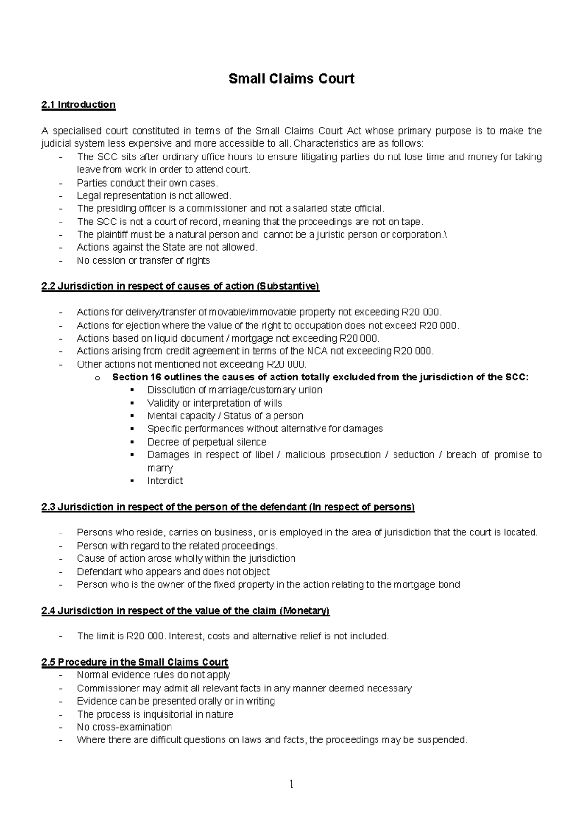 Civil Procedure Notes: Small Claims Court Overview (CIV 101) - Studocu