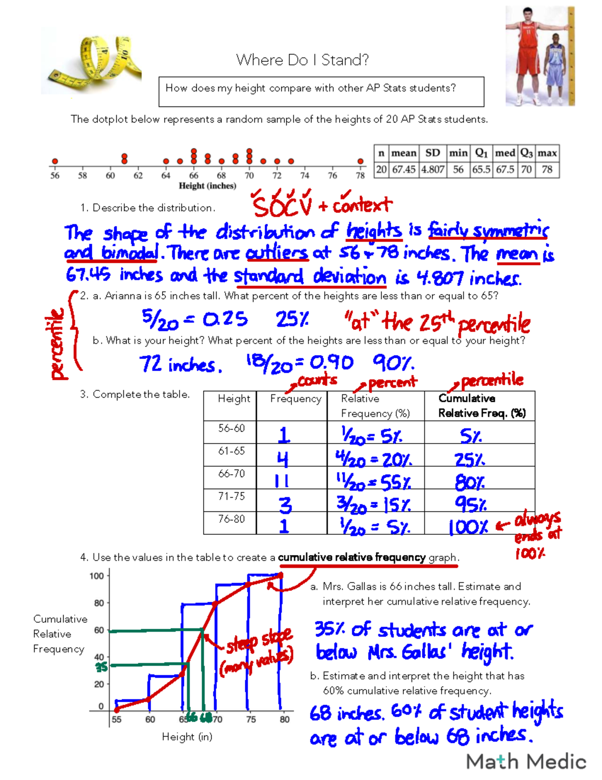 Cumulative Frequency Analysis of Heights – AP Stats Lesson 2.1 - Studocu