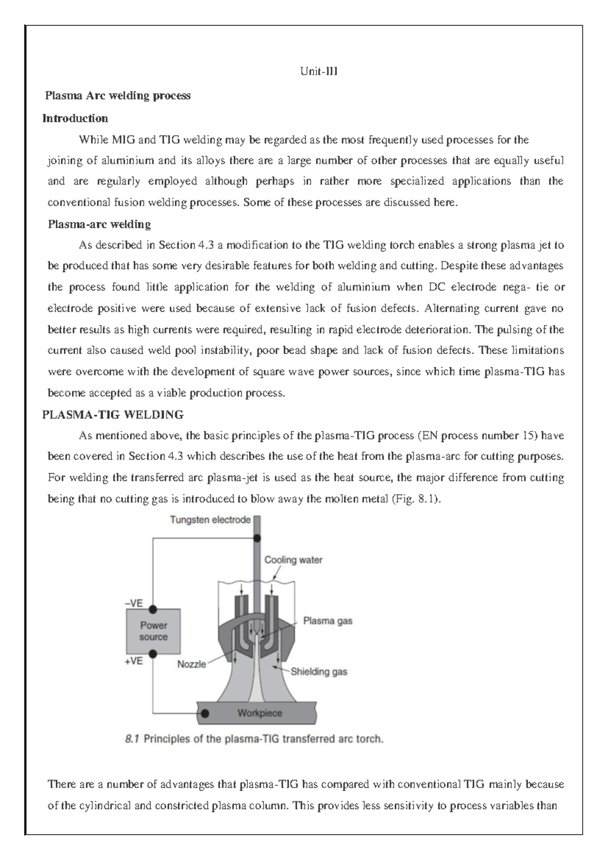 AWT(U3) - Advanced Welding Technology Lecture Notes - Unit-III Plasma ...