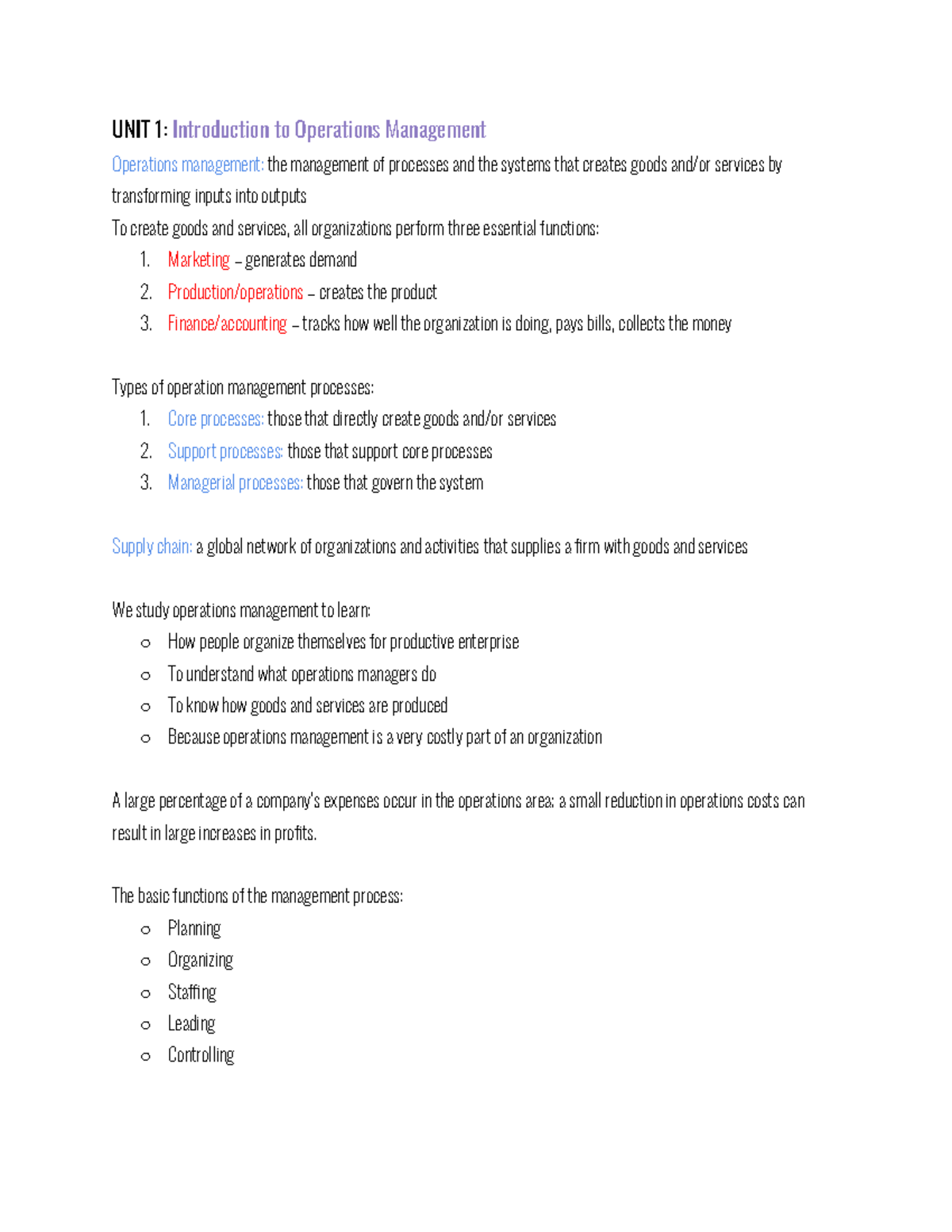 Introduction to Operations Management: Functions Processes and Strategic Decisions - Studocu
