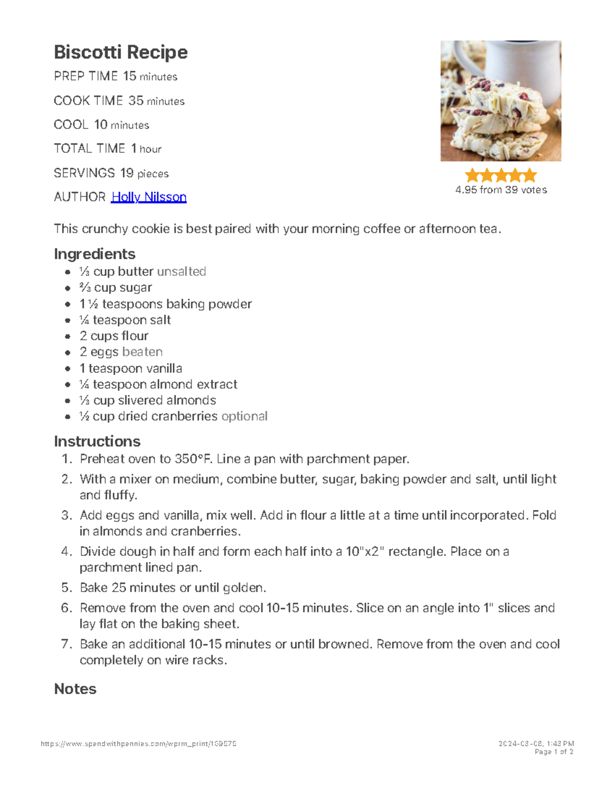 Biscotti Recipe: Crunchy Cookies for Coffee & Tea - Studocu