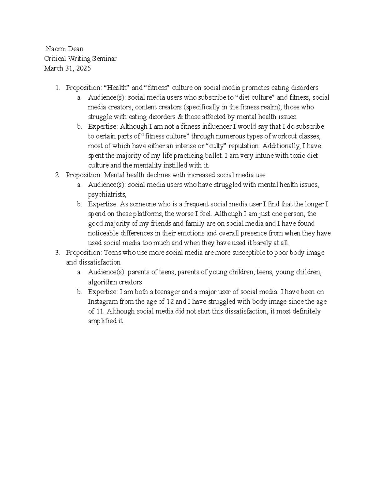 Naomi Dean Critical Writing Seminar: Propositions on Social Media ...