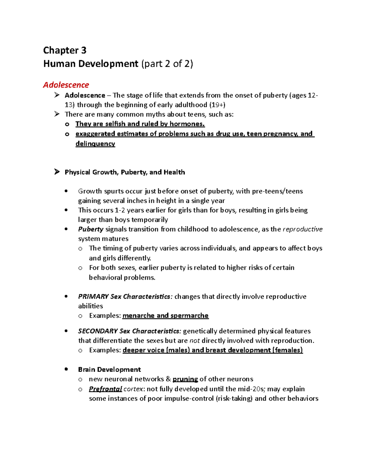 Chapter 3 Outline Notes: Human Development (Part 2 of 2) - Studocu