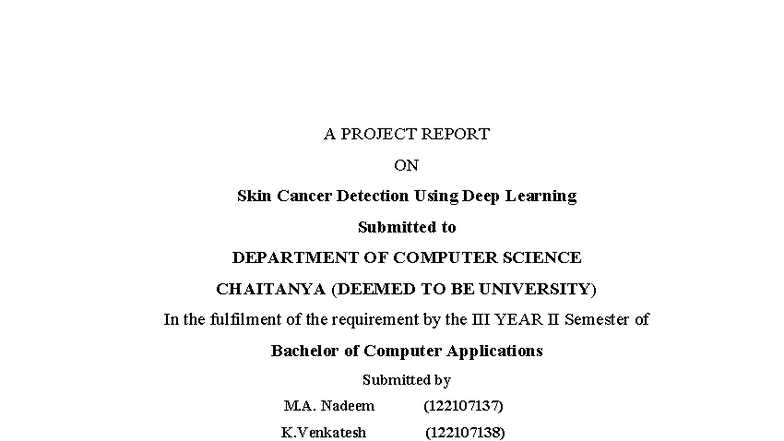 Skin Cancer Detection Using Deep Learning: Project Report (BCA) - Studocu