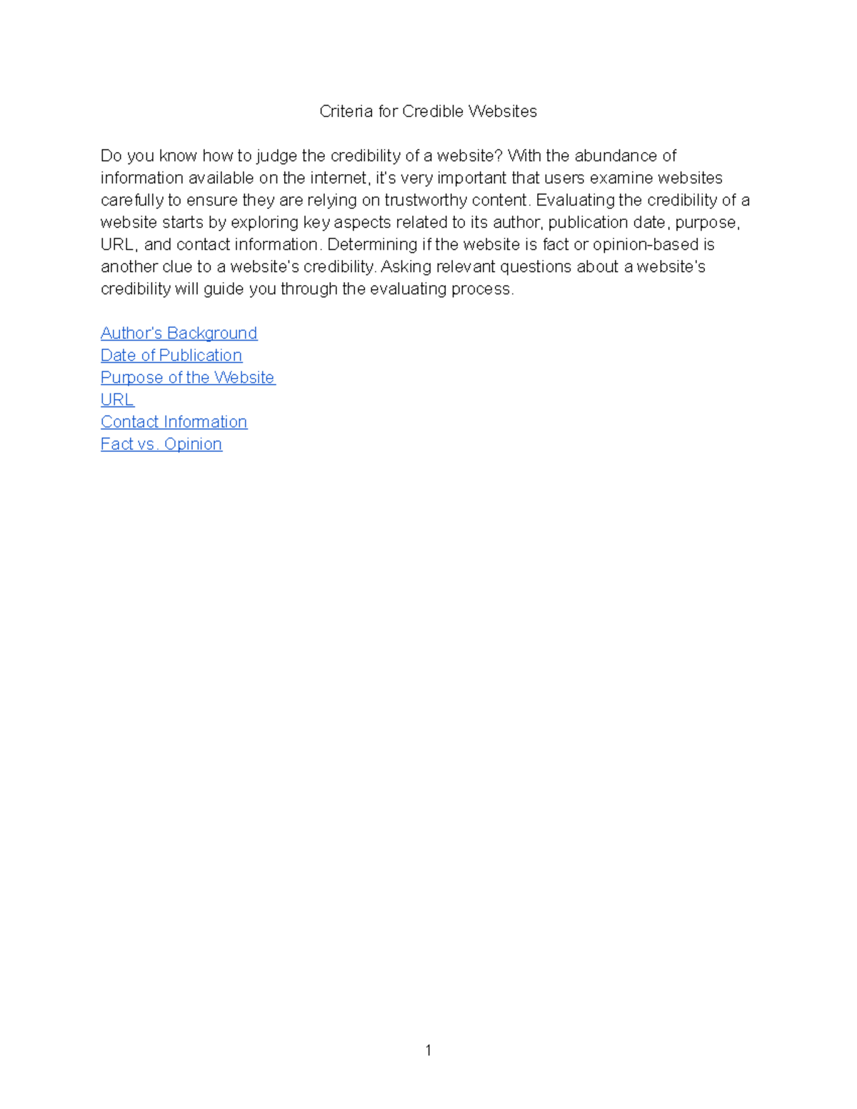 Project 7: Evaluating Credibility of Online Websites - Studocu