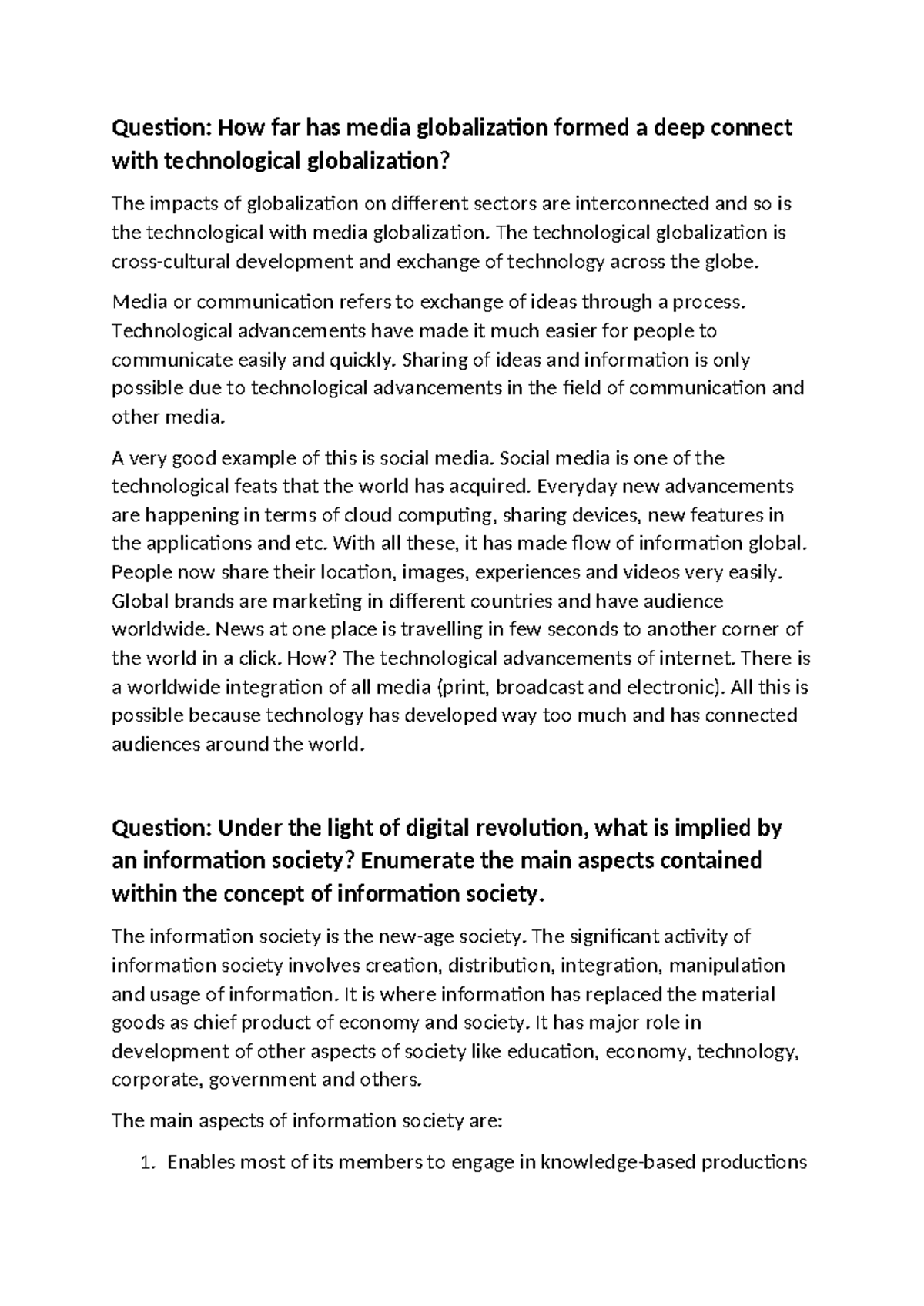 Globalization and Media: An Assignment on Tech Connections and Info ...