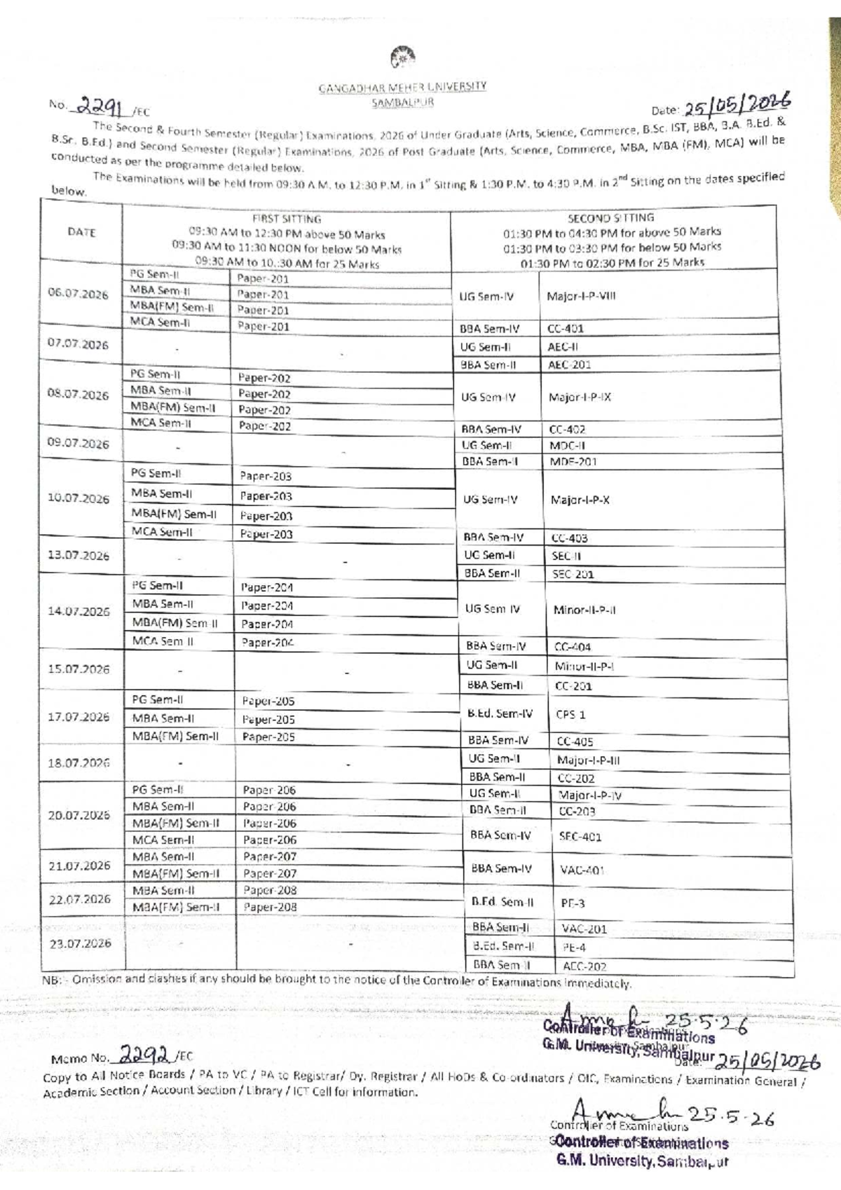 GANGADHAR MEHER UNIVERSITY UG & PG Exam Schedule 2026 - Studocu