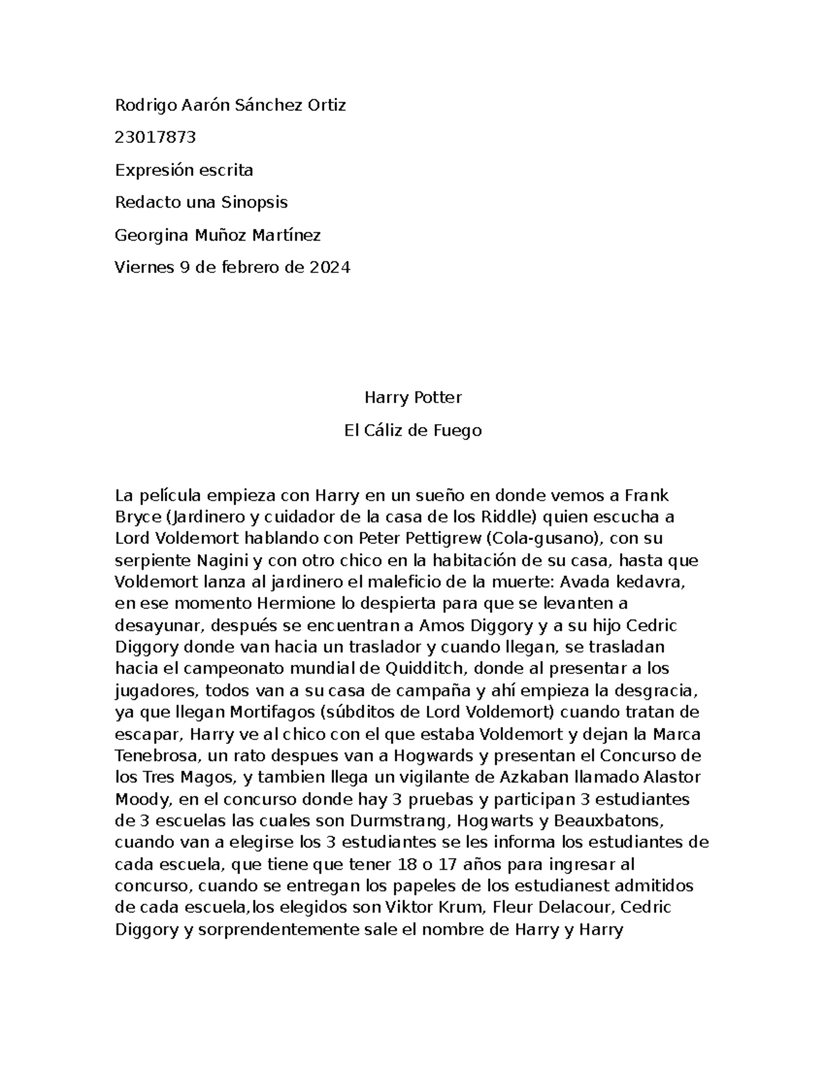 Sinopsis de "Harry Potter y el Cáliz de Fuego" - Expresión Escrita ...