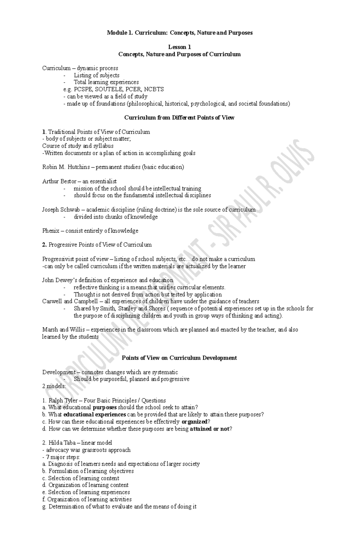 Module 1: Curriculum Concepts, Nature, and Purposes Overview - Studocu