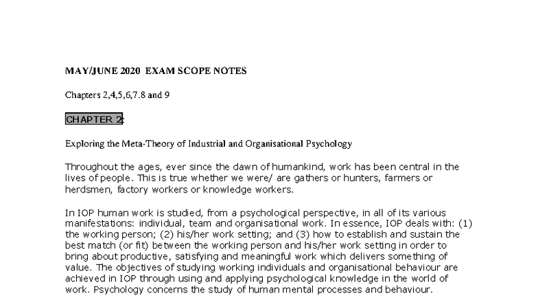 IOP 1501 Final Exam Scope Notes: Chapters 2, 4-9 Overview - Studocu