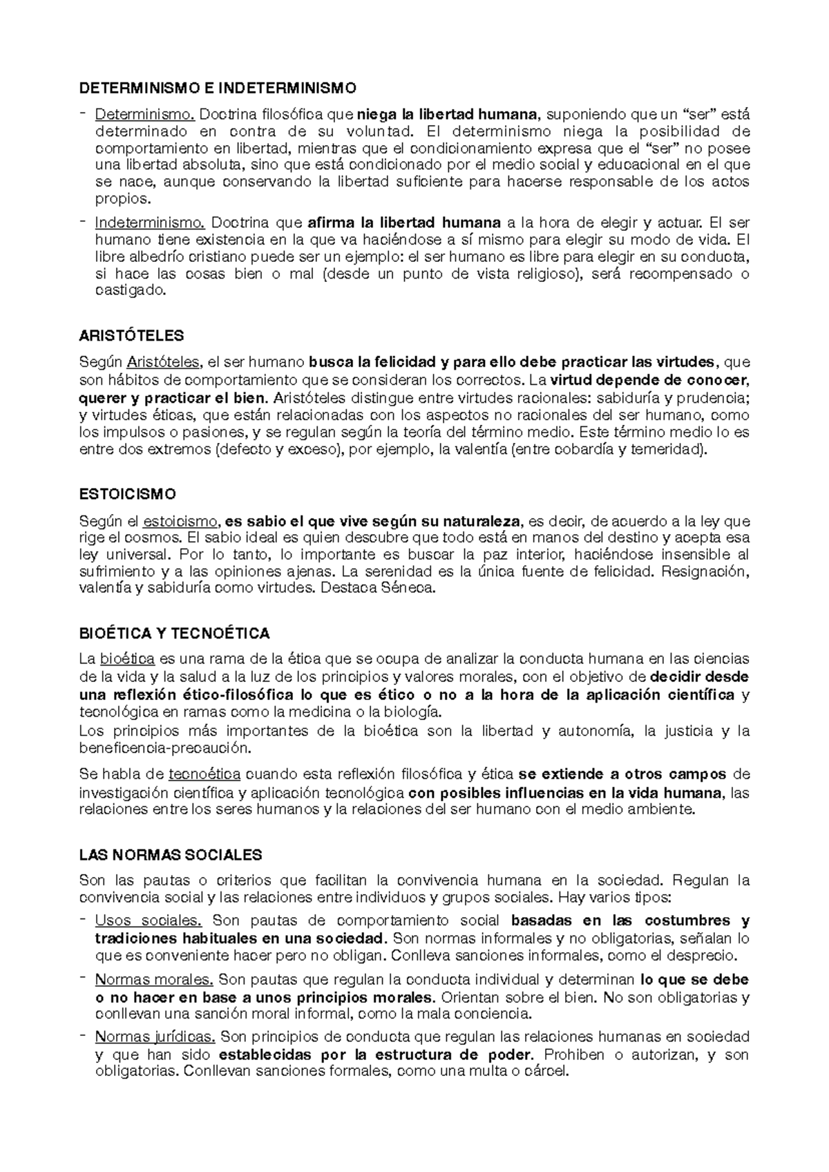 Examen de Filosofía: Determinismo e Indeterminismo - Studocu
