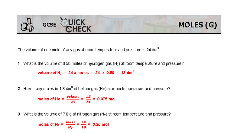 Chemsheets GCSE 1308: Moles and Gas Volume Calculations - Studocu