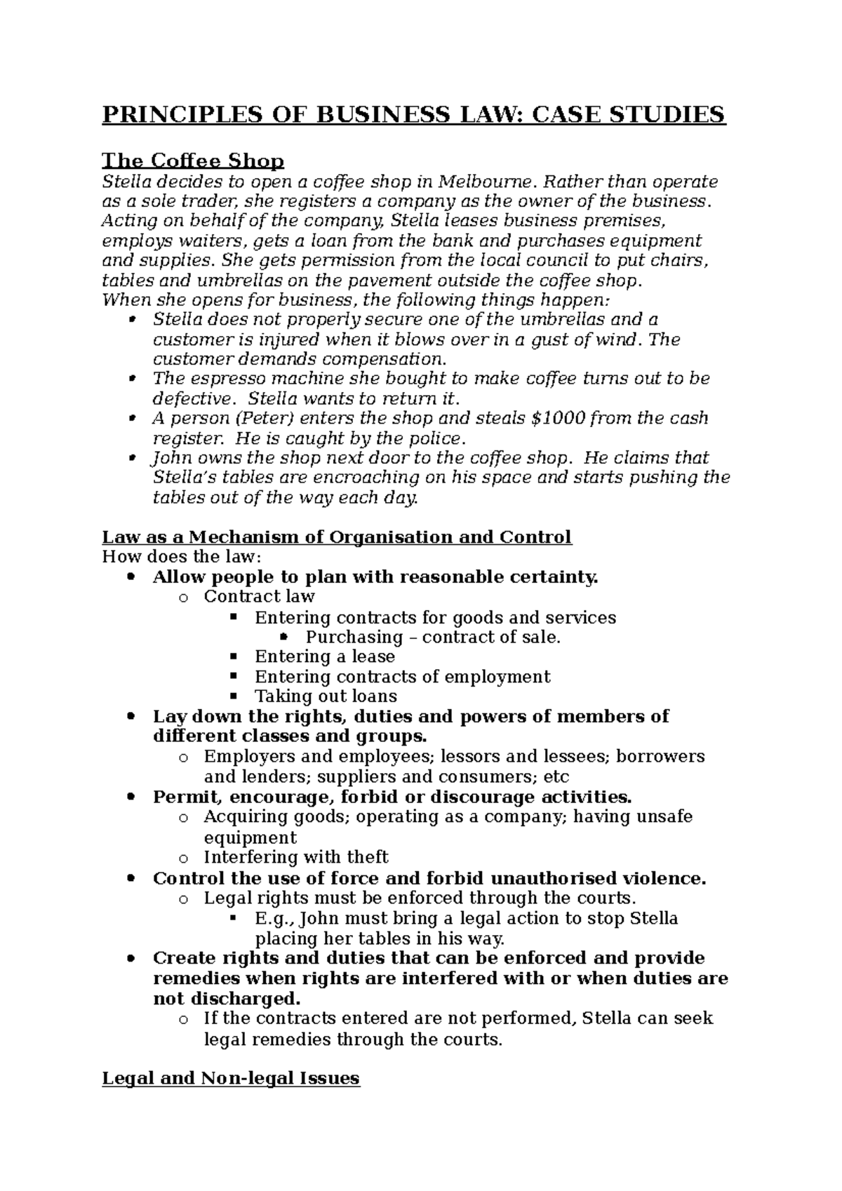 BLAW case studies - PRINCIPLES OF BUSINESS LAW: CASE STUDIES The Coffee ...