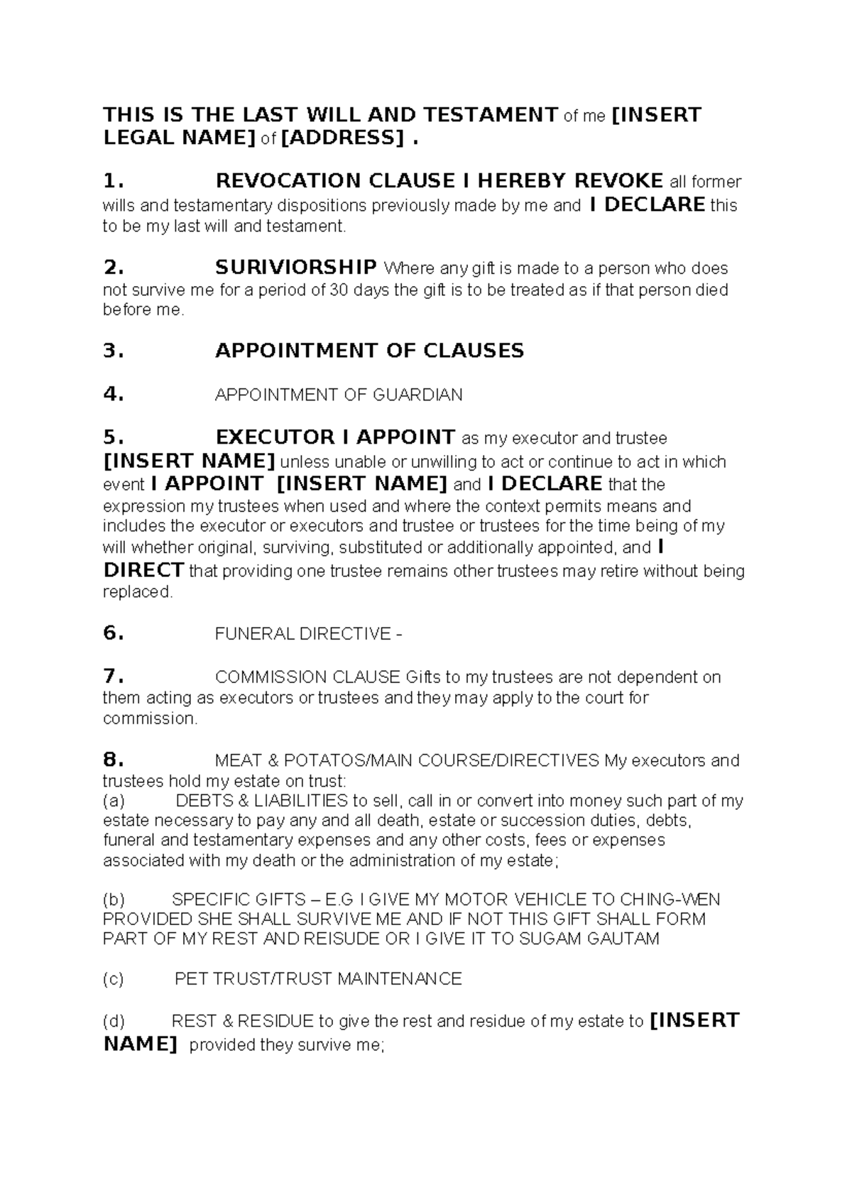 Tutor Will Example: Last Will and Testament Guide - Studocu