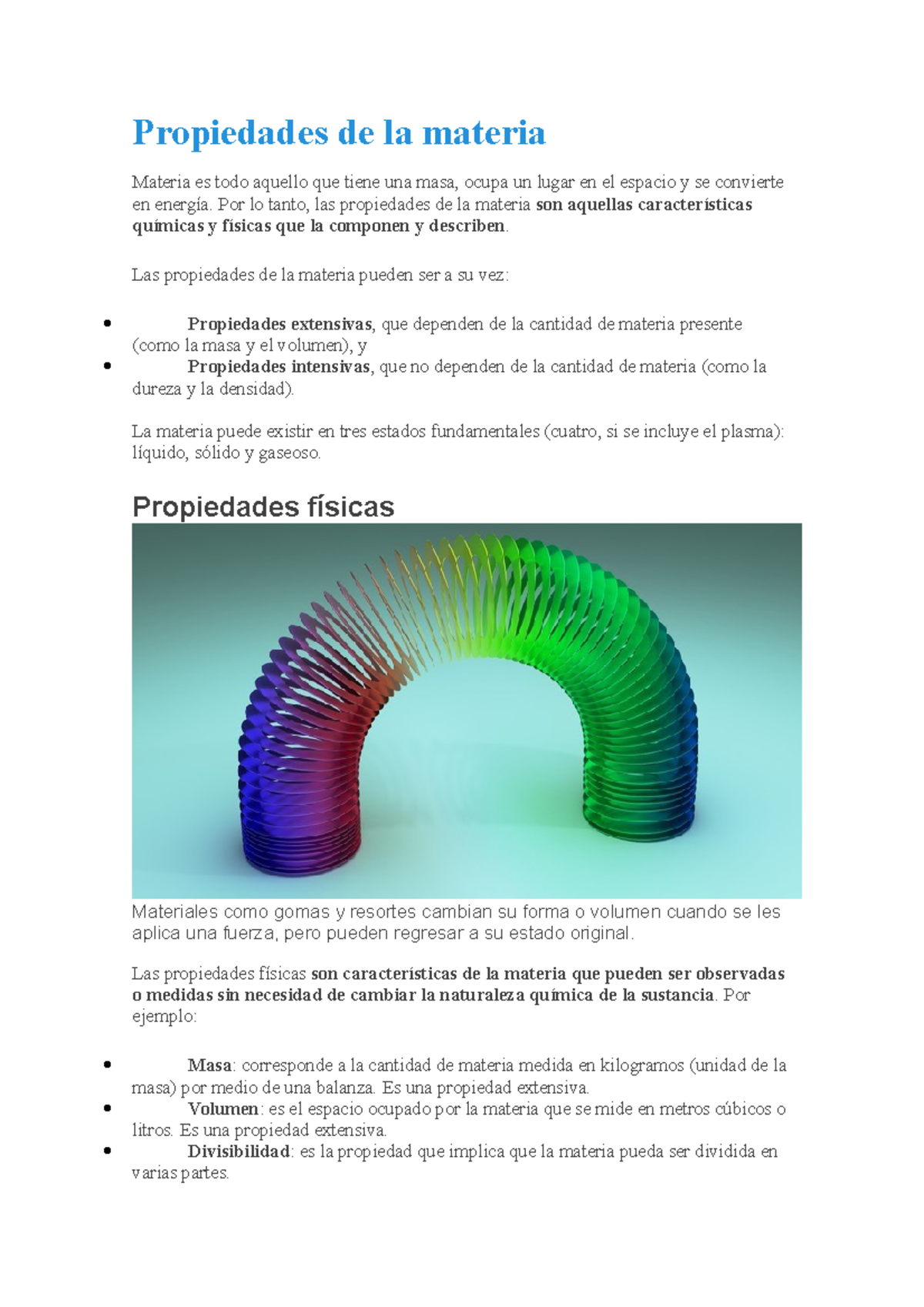 Hoja De Trabajo Sobre Las Propiedades De La Materia En La Escuela ...