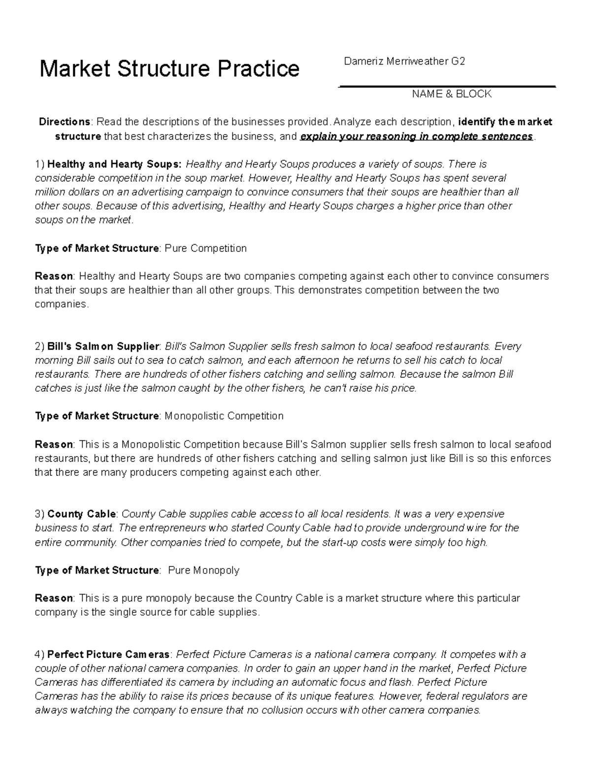 Copy of Market Structure Practice WS - Market Structure Practice ...