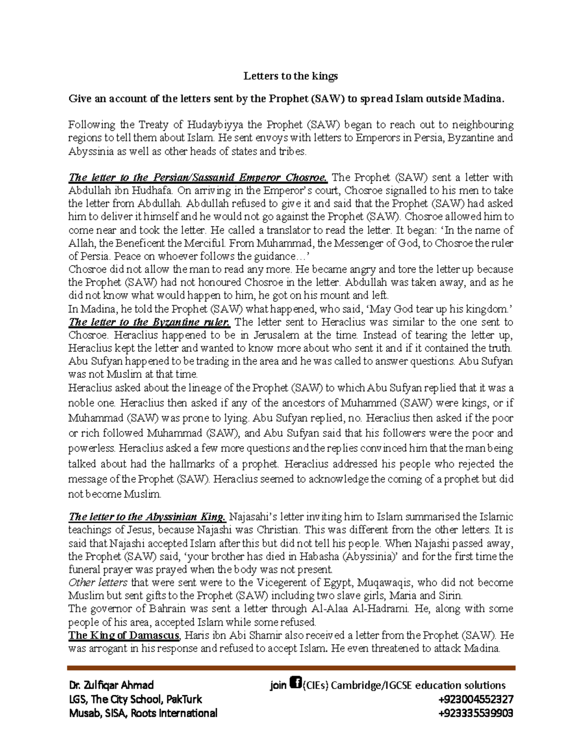 Letters to Kings: Prophetic Correspondence on Spreading Islam - Studocu