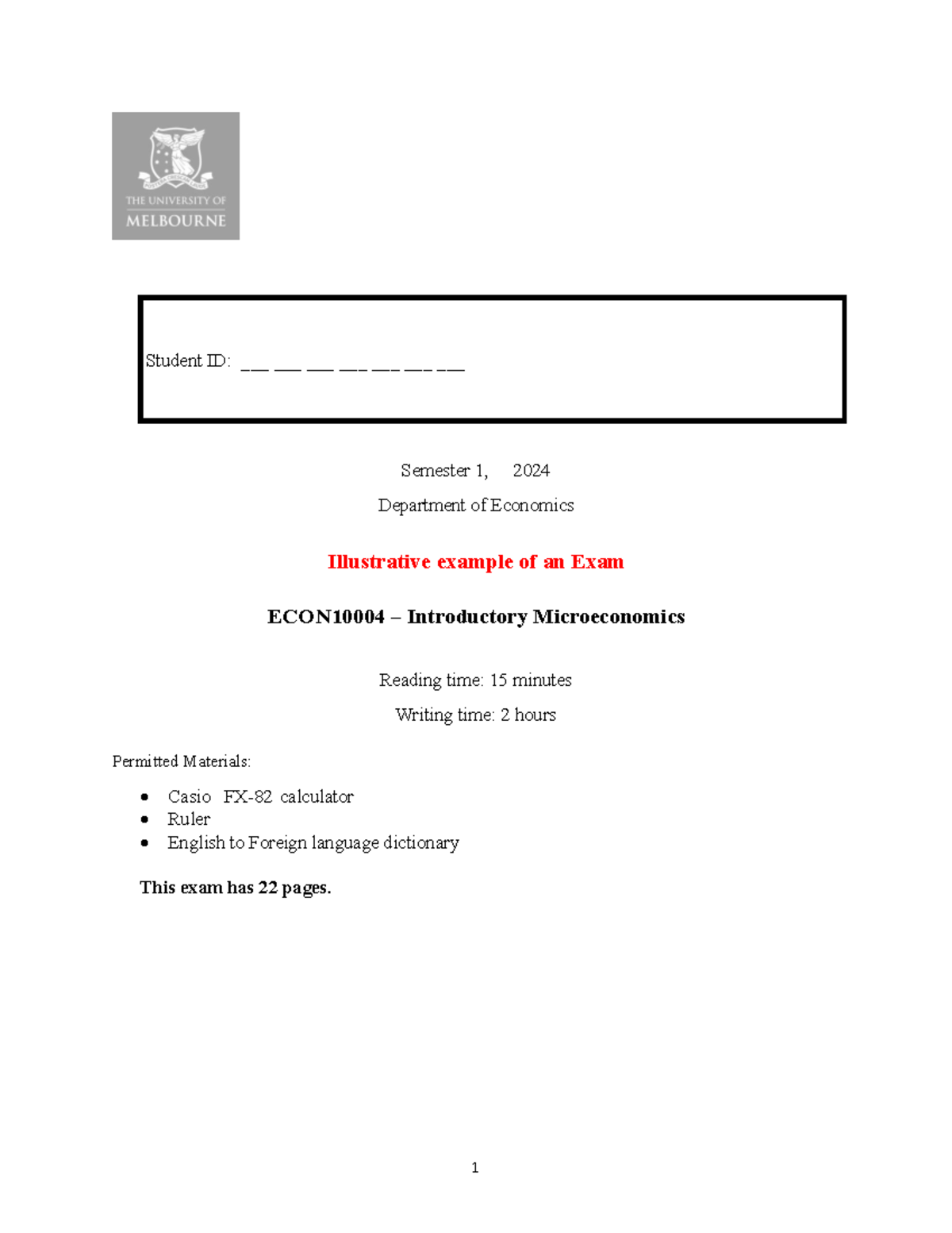 2024 - ECON 101: Illustrative Example of Introductory Microeconomics ...
