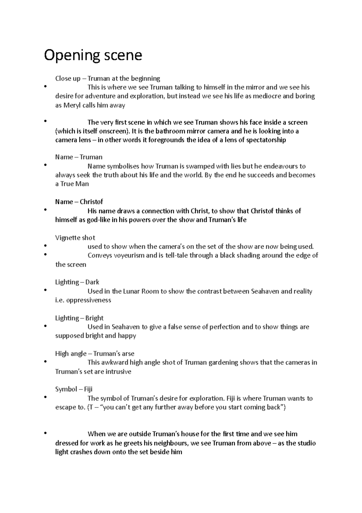 Scene analysis for the truman show - Opening scene Close up – Truman at ...