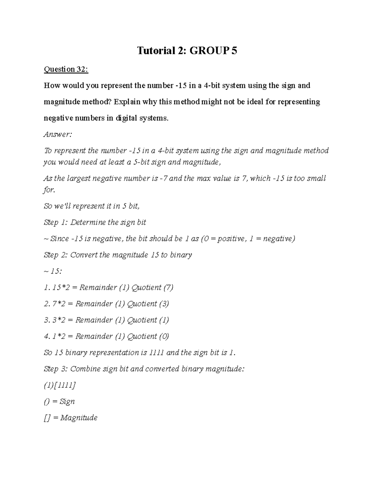 Tutorial 2: Group 5 - Sign and Magnitude Method Explained - Studocu