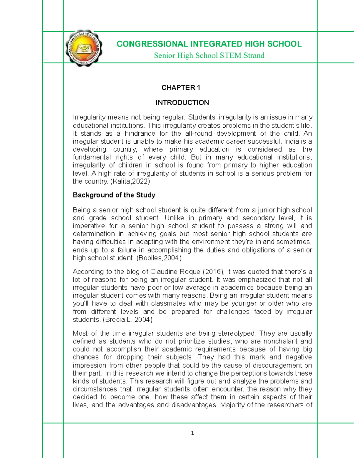 Chapter 1: Understanding Irregular Students' Challenges (STEM 11) - Studocu