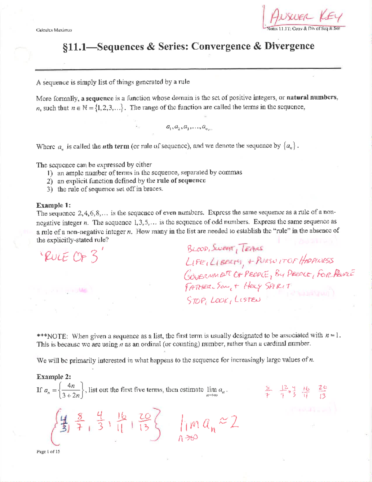 Solutions to Unit 9 (Calculus Maximus): Series and Sequences Practice ...