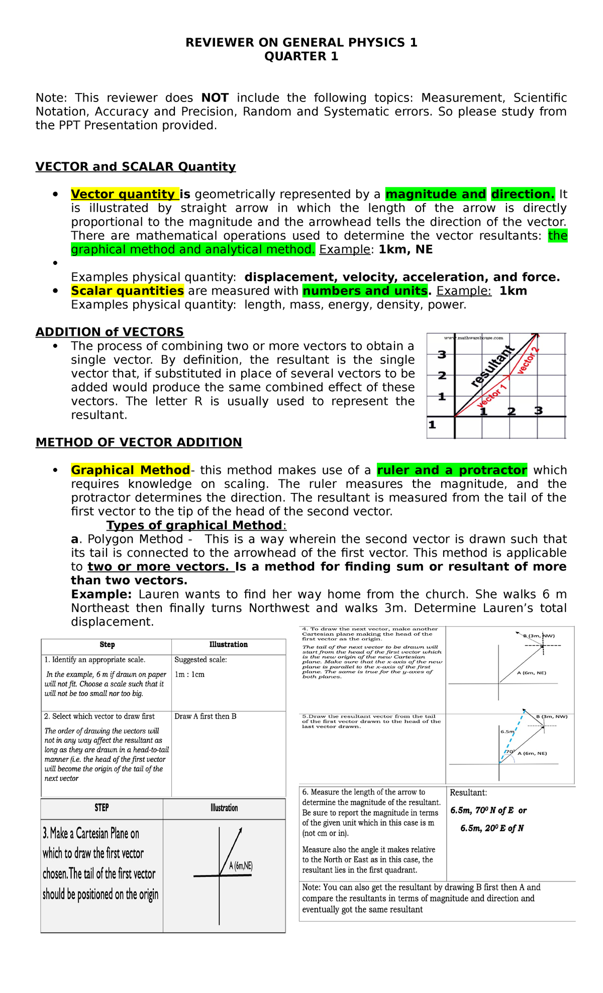 General Physics 1 Reviewer: Key Concepts and Vector Analysis - Studocu
