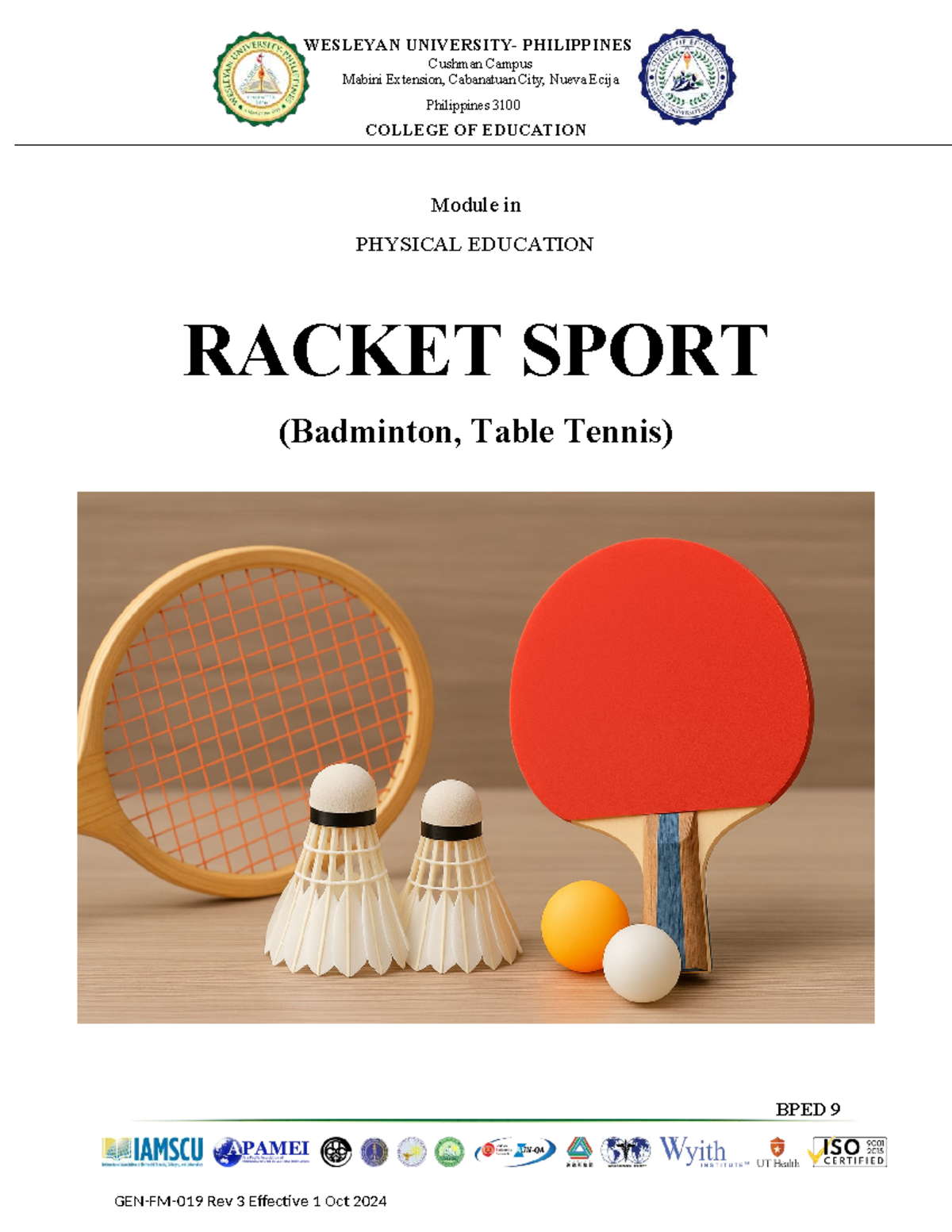 BPED 9 Module: Racket Sports (Badminton & Table Tennis) Overview - Studocu