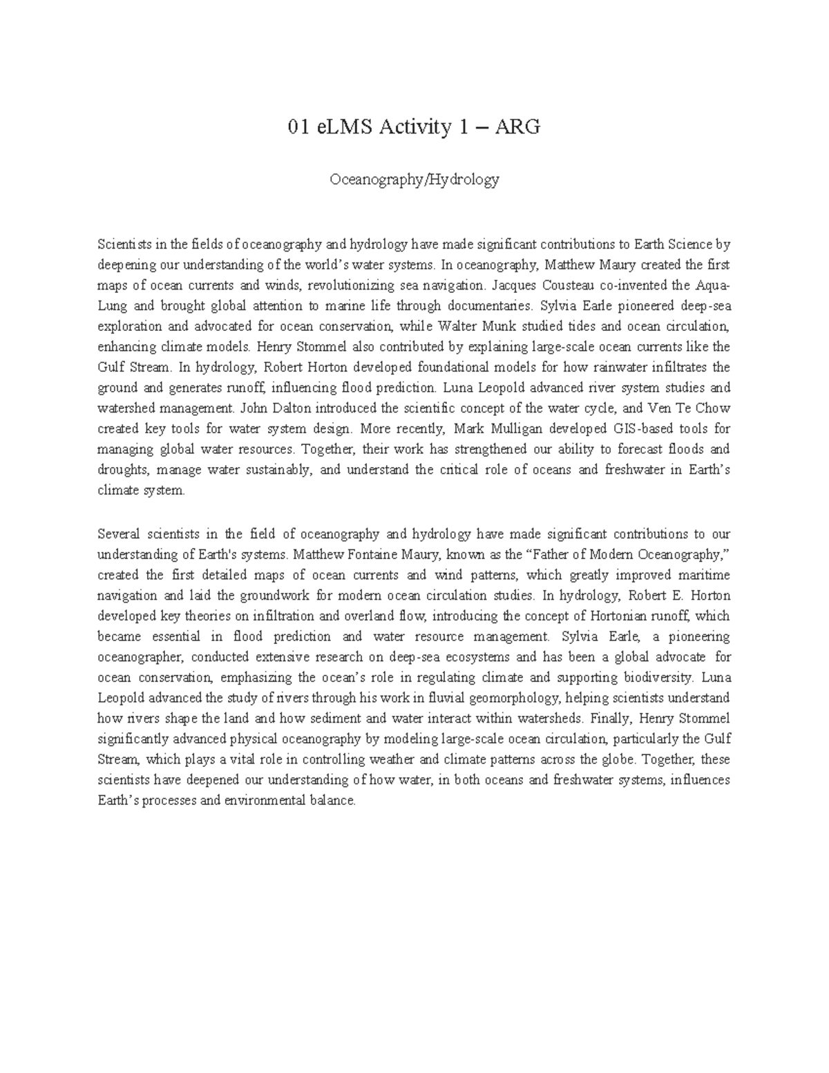 01 eLMS Activity 1 - ARG - Contributions of Oceanography & Hydrology ...