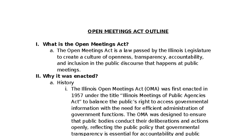 Outline of the Illinois Open Meetings Act (OMA) - Key Points and ...
