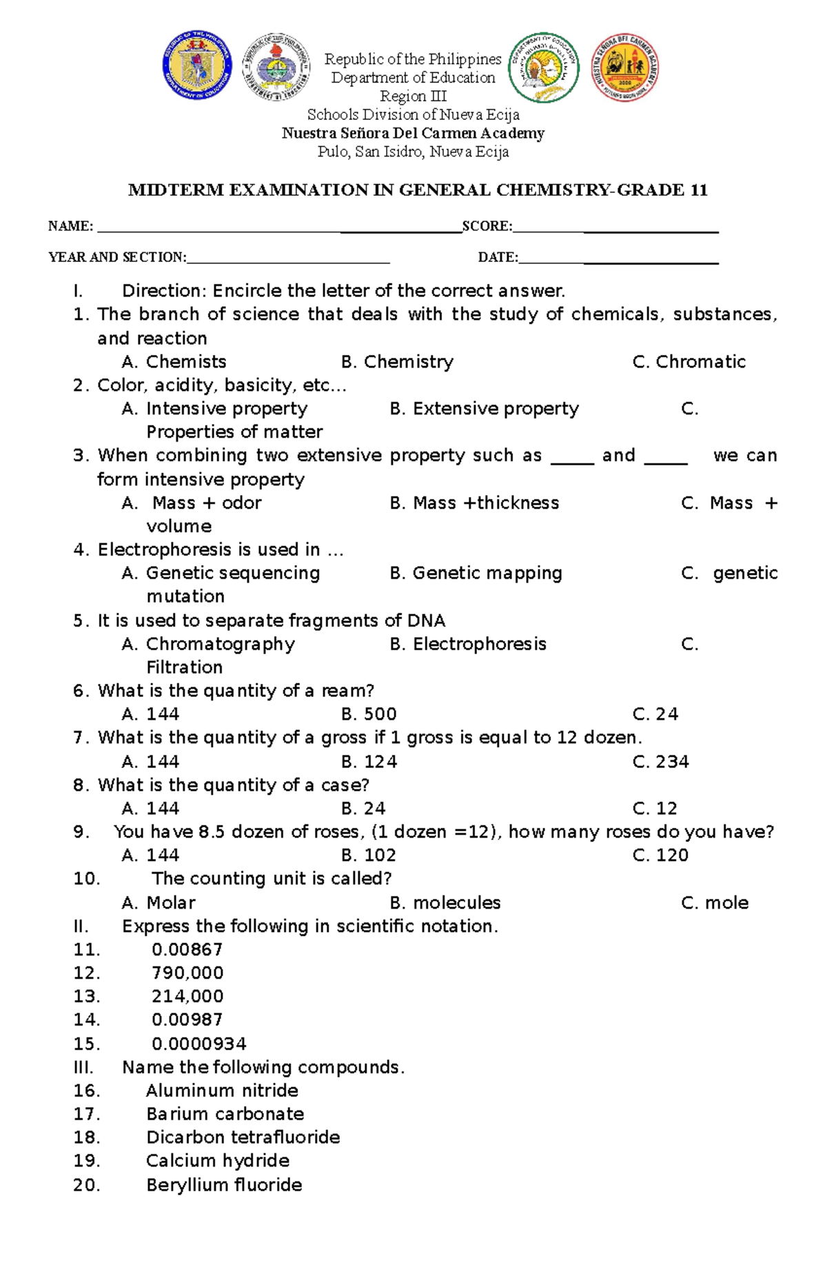 GEN11 MIDTERM EXAMINATION: CHEMISTRY 112025 QUESTIONS & ANSWERS - Studocu