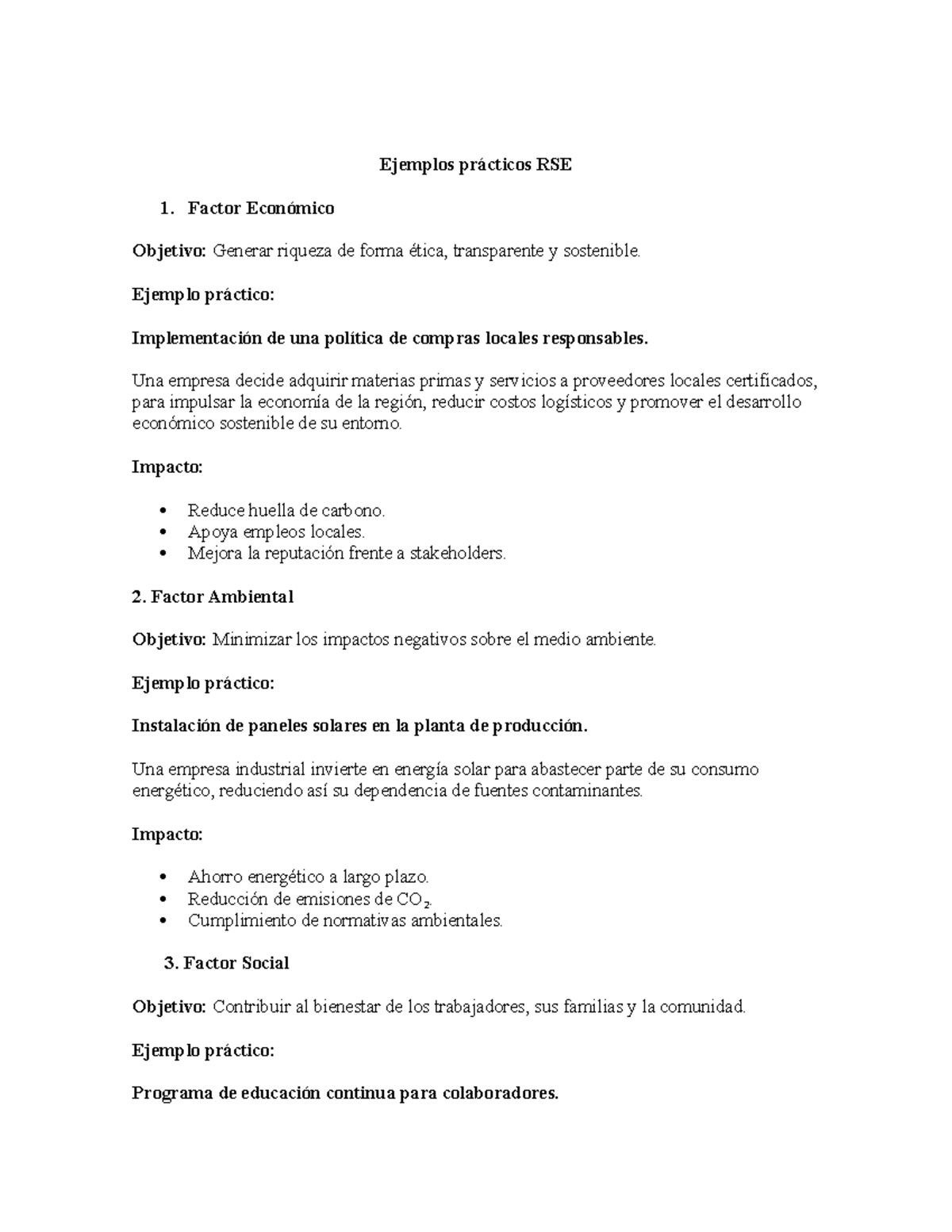 Ejemplos Prácticos de RSE: Factores Económico, Ambiental y Social - Studocu
