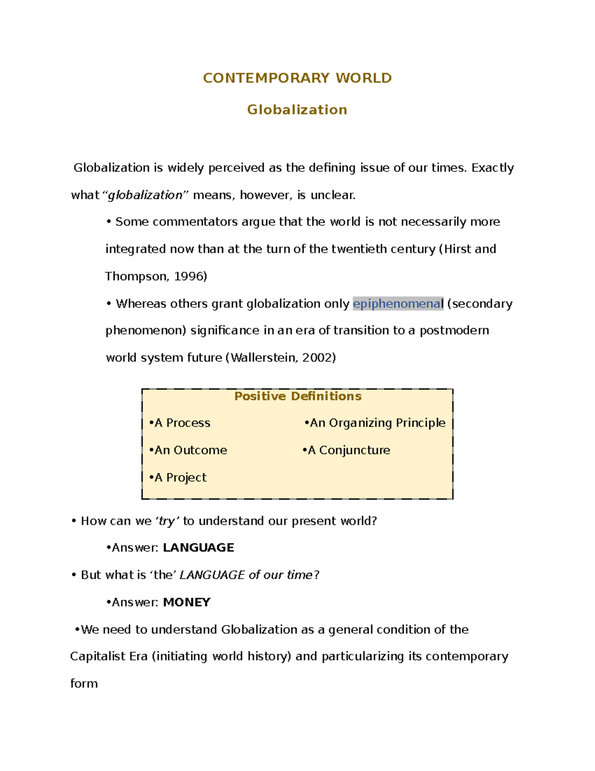 Contemporary World Module 1 - The Contemporary World - Studocu