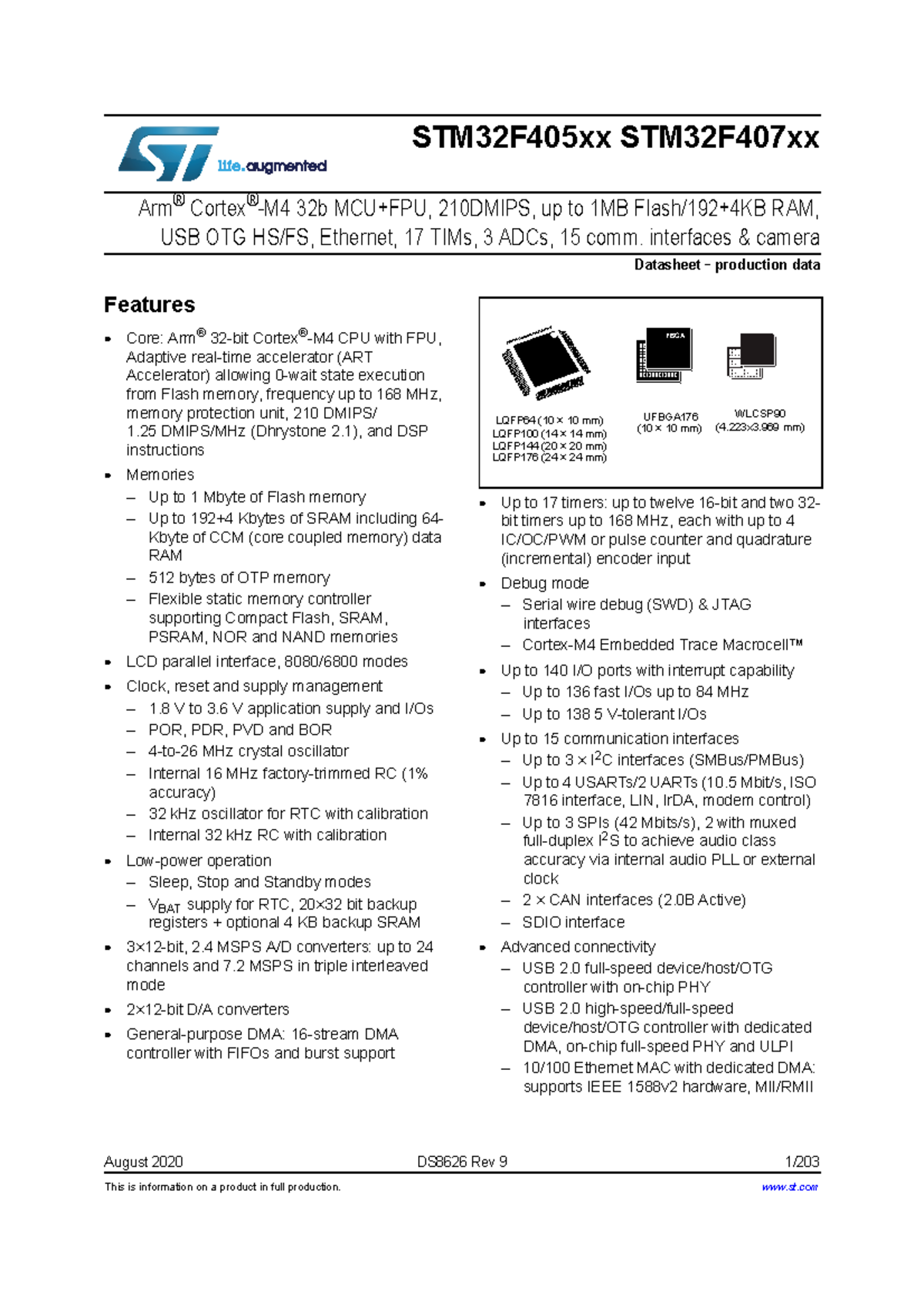 STM32F405xx & STM32F407xx Datasheet: Complete Technical Overview - Studocu