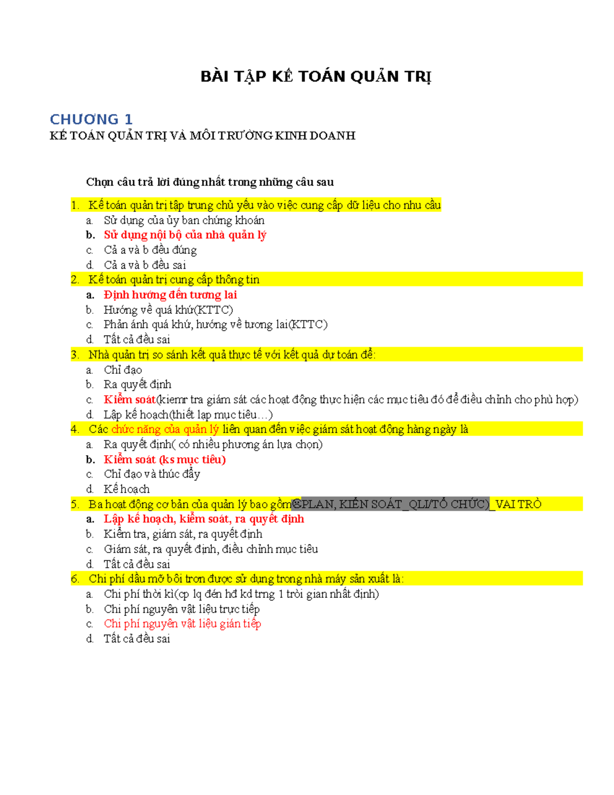 BAI TAP KE TOAN QUAN TRI - Chinh QUY - 2021 (Autosaved) - BÀI TẬP KẾ TOÁN QUẢN TRỊ CHƯƠNG 1 KẾ ...