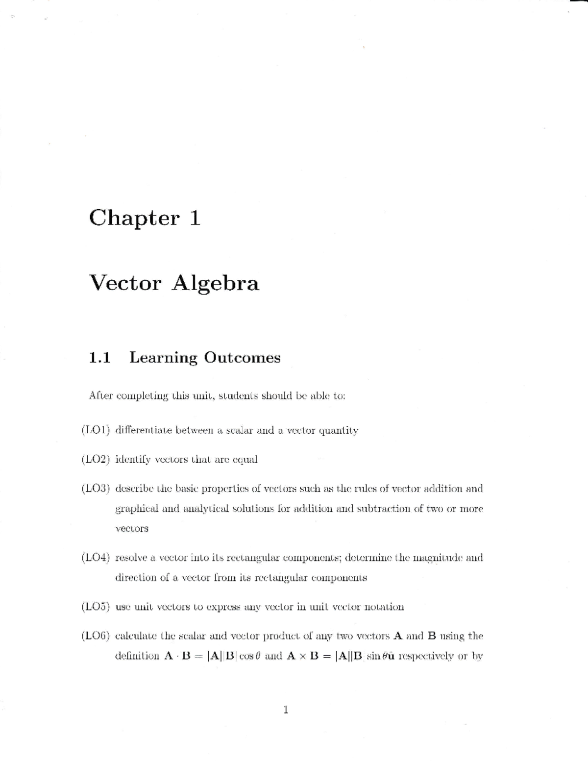Chapter 1 - Mechanics Vectors Algebra Study Notes - Studocu