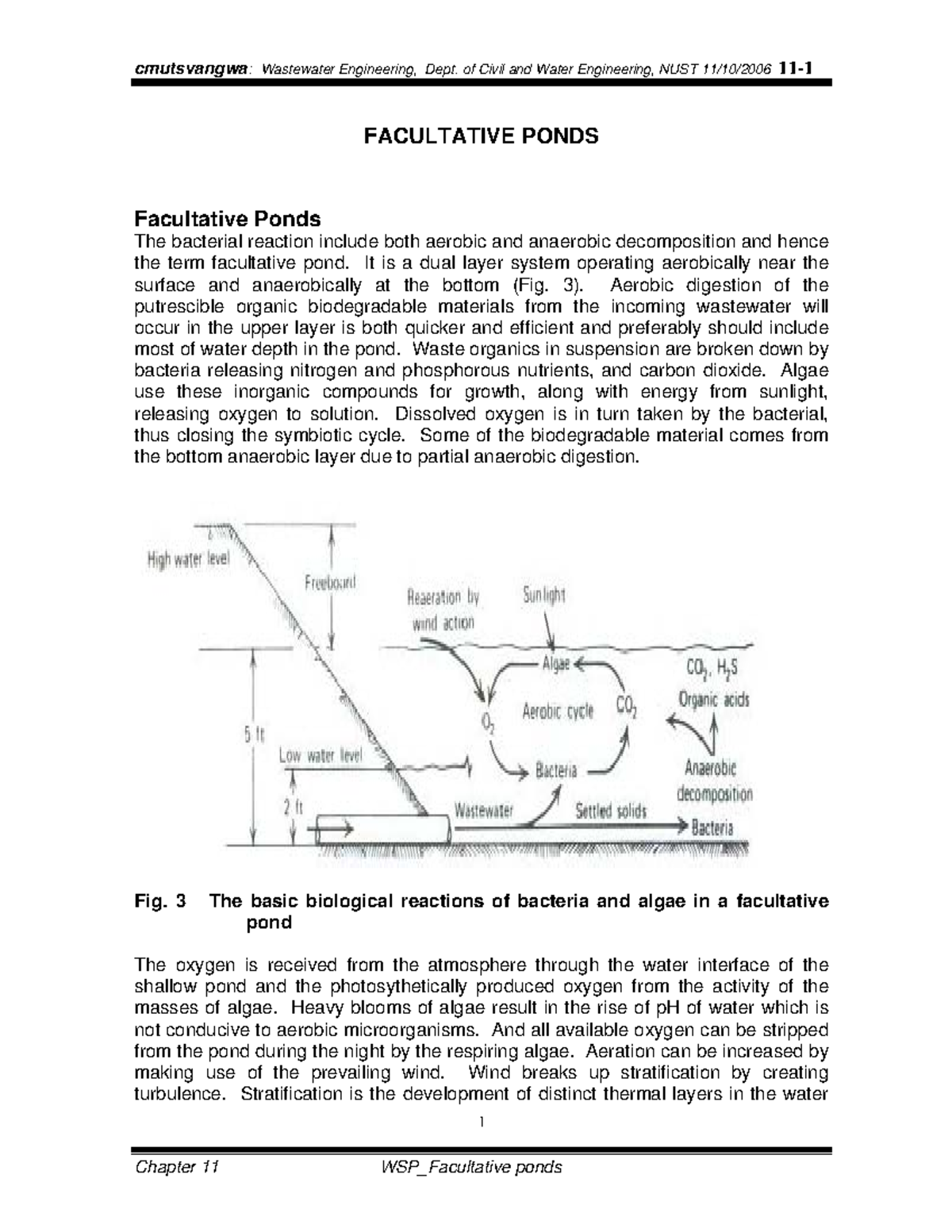 Chapt 11: Facultative Ponds in Wastewater Treatment Systems - Studocu