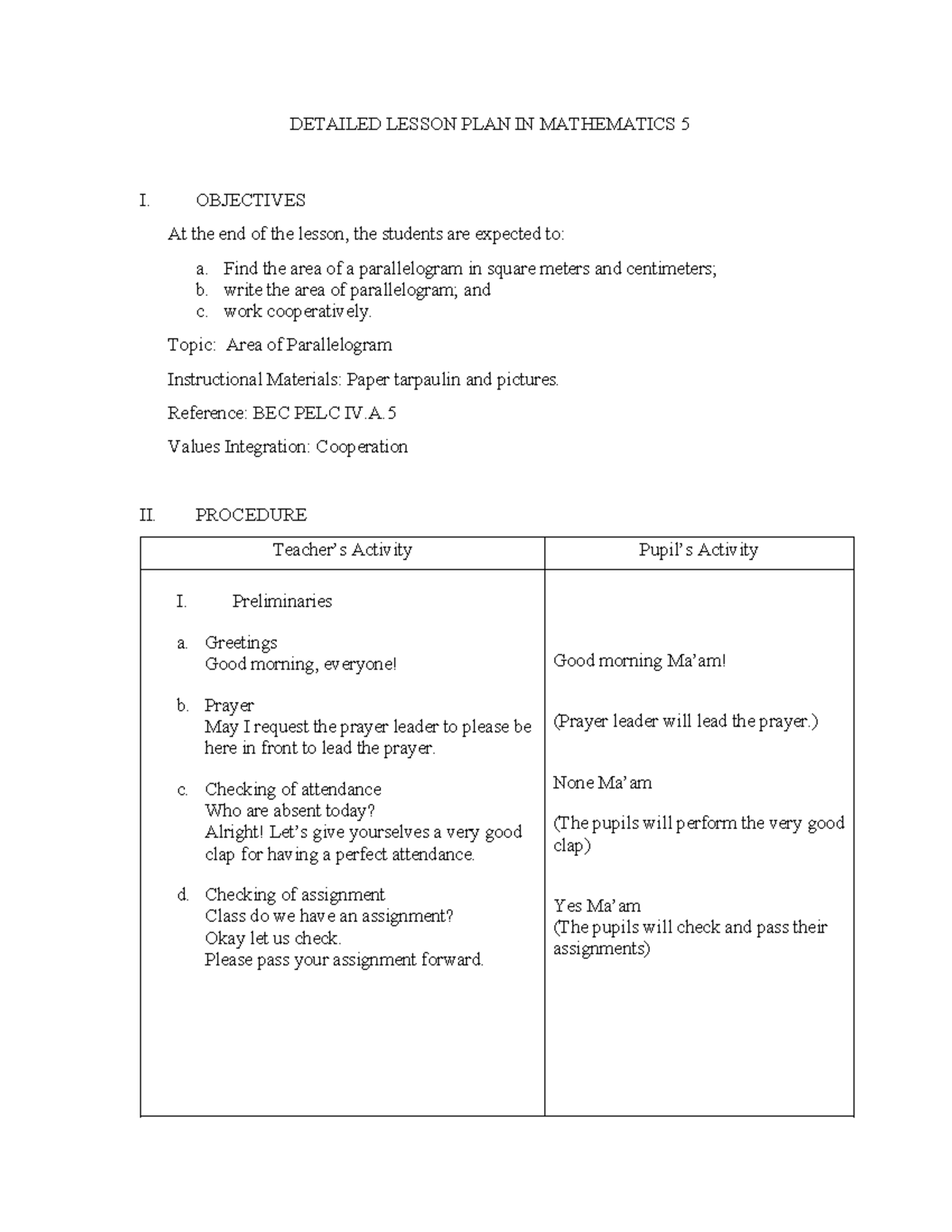 Final Demo Basis For Lesson Plan Detailed Lesson Plan In