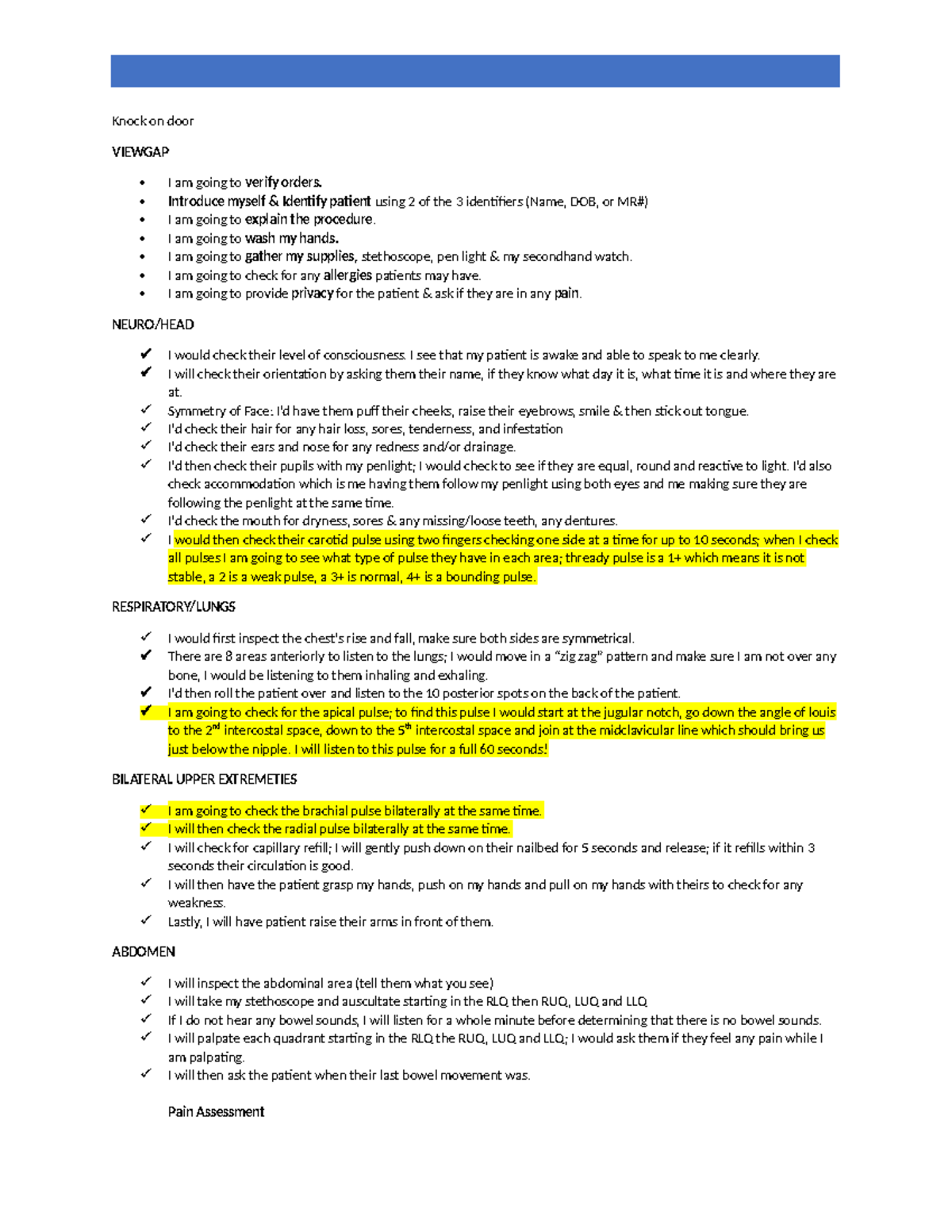 Comprehensive HEAD TO TOE Assessment Guide - 2024 - Studocu