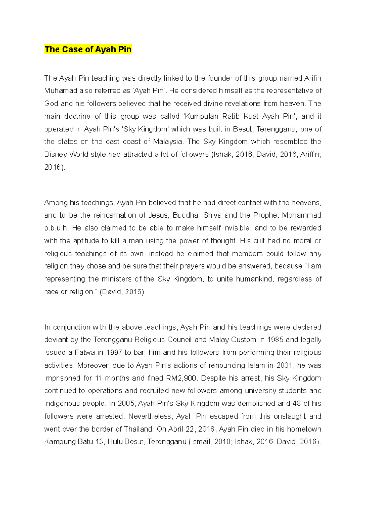 The Case of Ayah Pin - Islamic Law I - MMU - Studocu