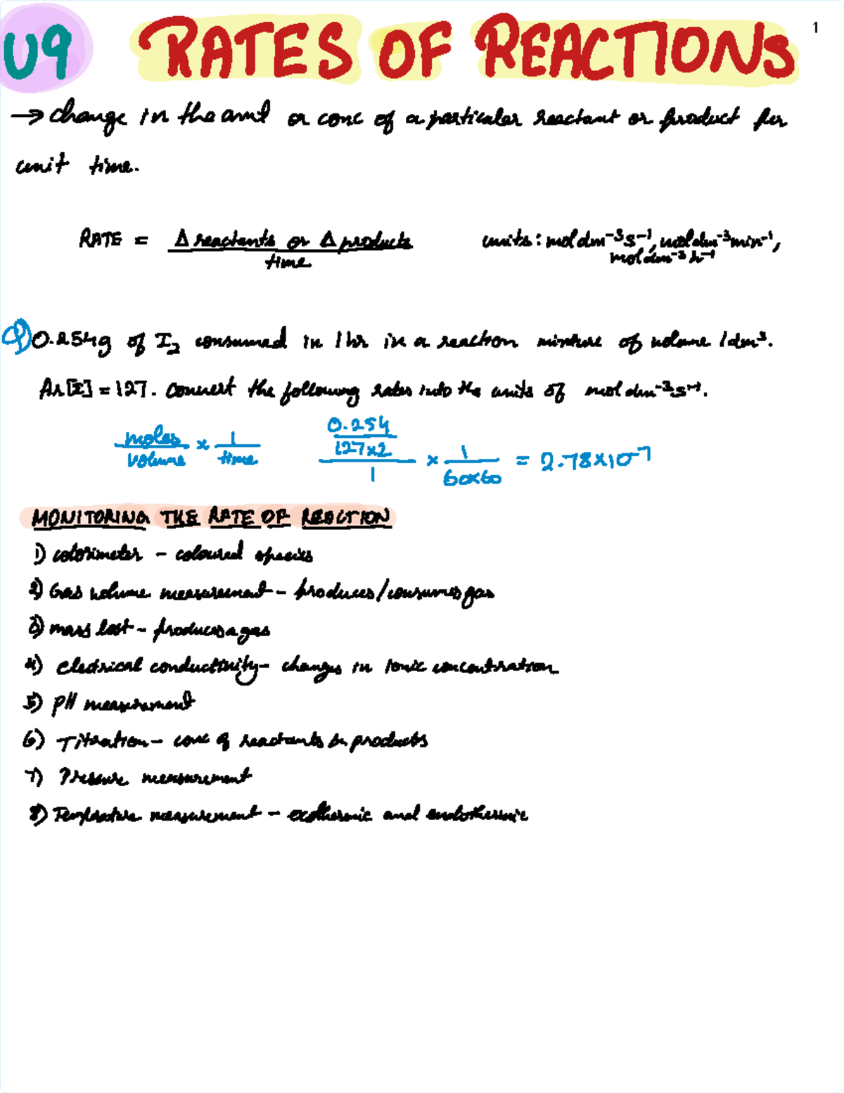 U9 RATES OF REACTIONS: COLLISION THEORY & CATALYSIS NOTES - Studocu