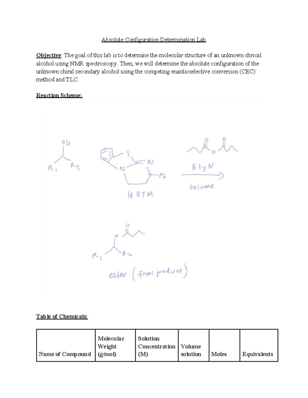 Absolute Configuration Lab - Absolute Configuration Determination Lab ...