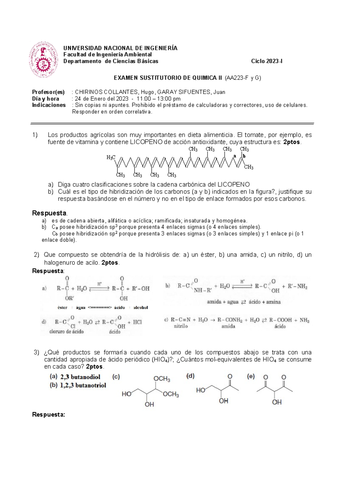 SOL EX - sol examen - UNIVERSIDAD NACIONAL DE INGENIERÍA Facultad de Ingeniería Ambiental - Studocu