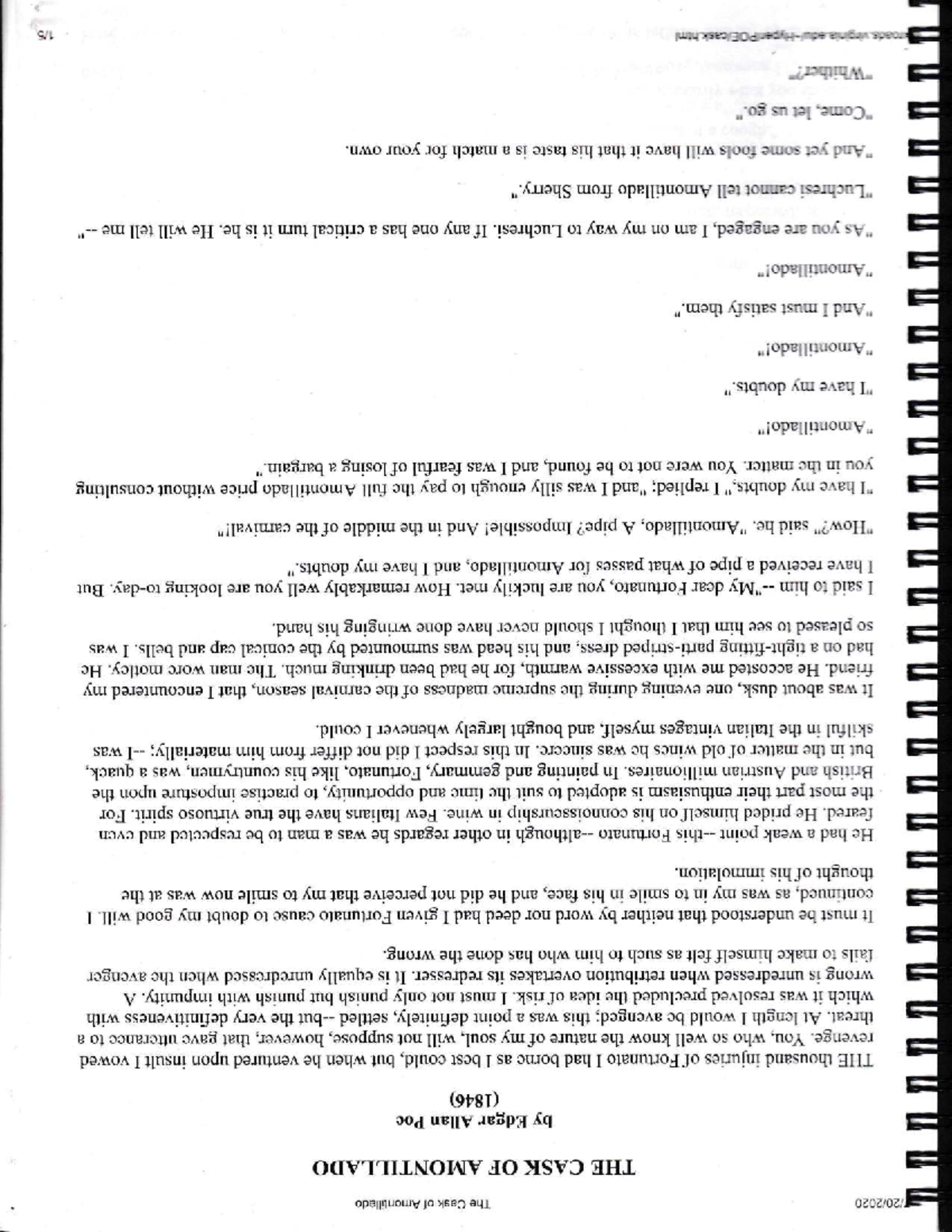 Cask of Amontillado Analysis - ENG 101 Essay Notes - Studocu