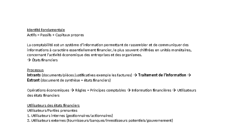 Comptabilité - Notes sur Actifs, Passifs et Capitaux Propres - Studocu
