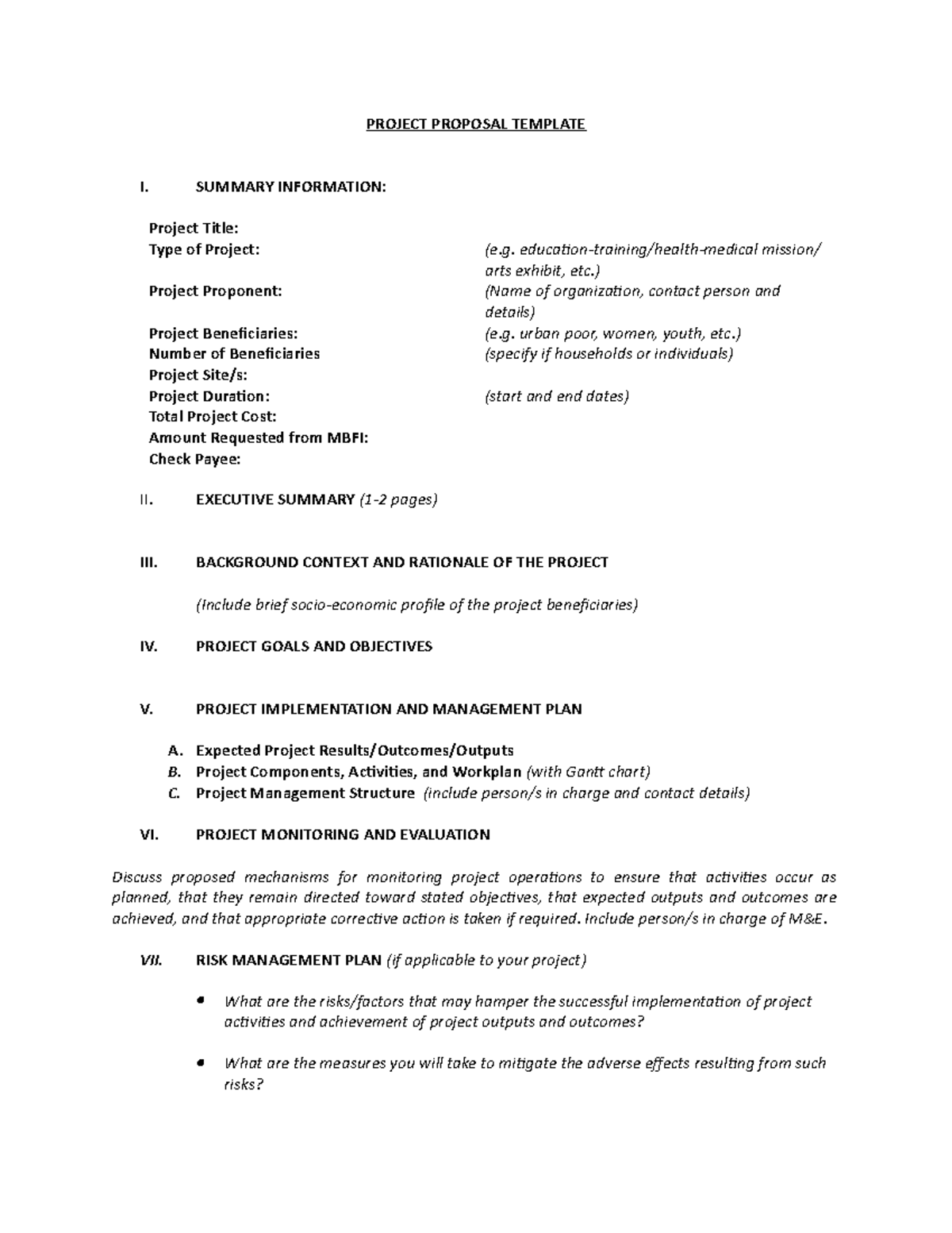 MBFI Project Proposal Template: Guidelines for Successful Submission ...