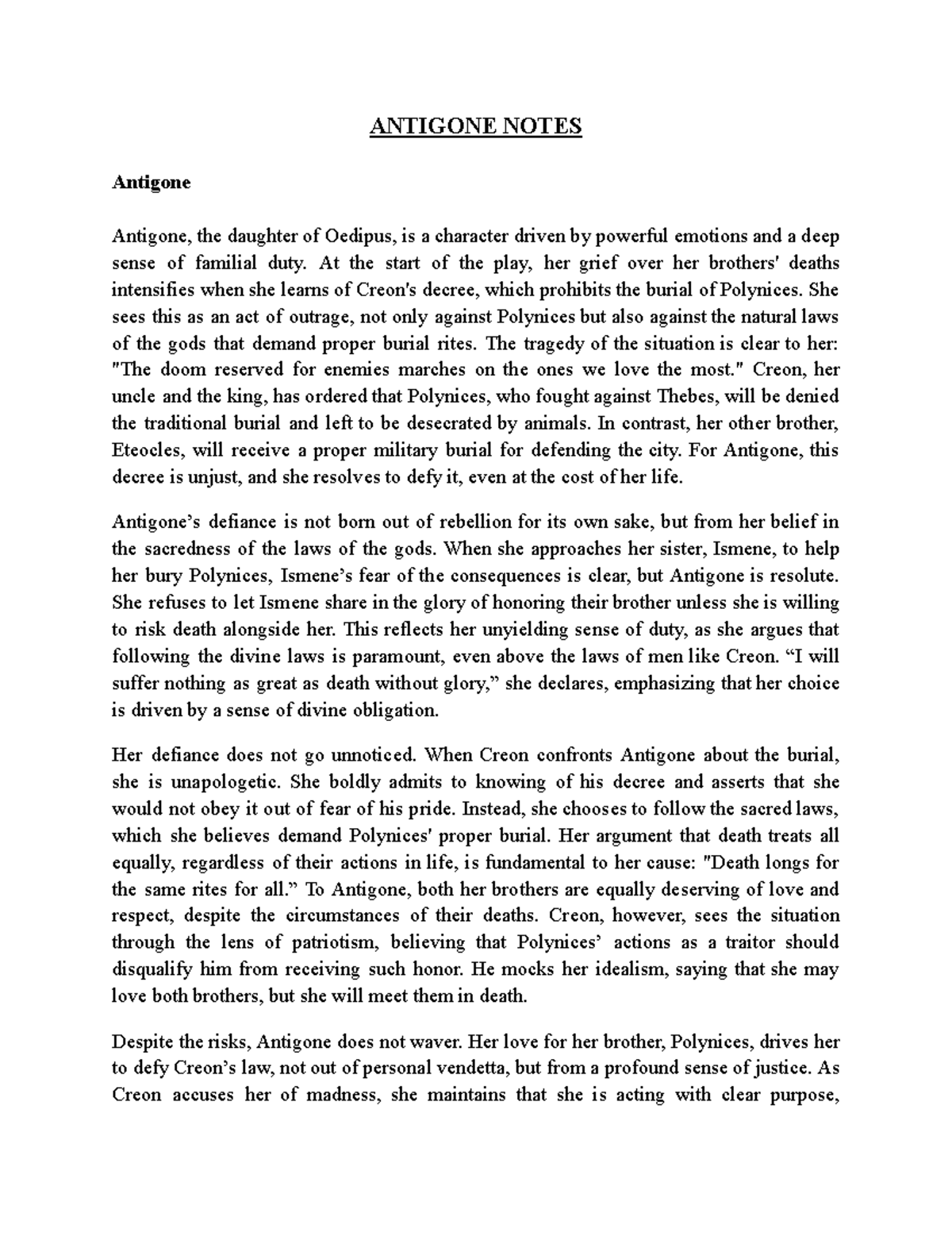 ANTIGONE NOTES: Exploring Duty, Defiance, and Tragedy in Sophocles ...