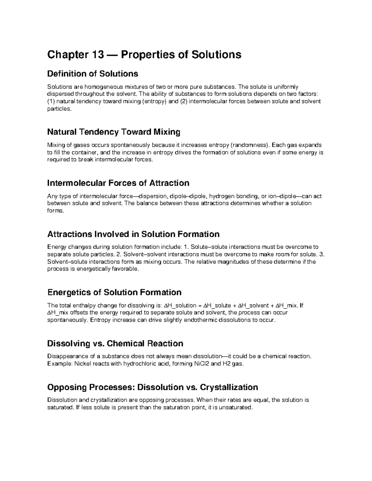 Chapter 13: Properties of Solutions - Detailed Notes - Studocu
