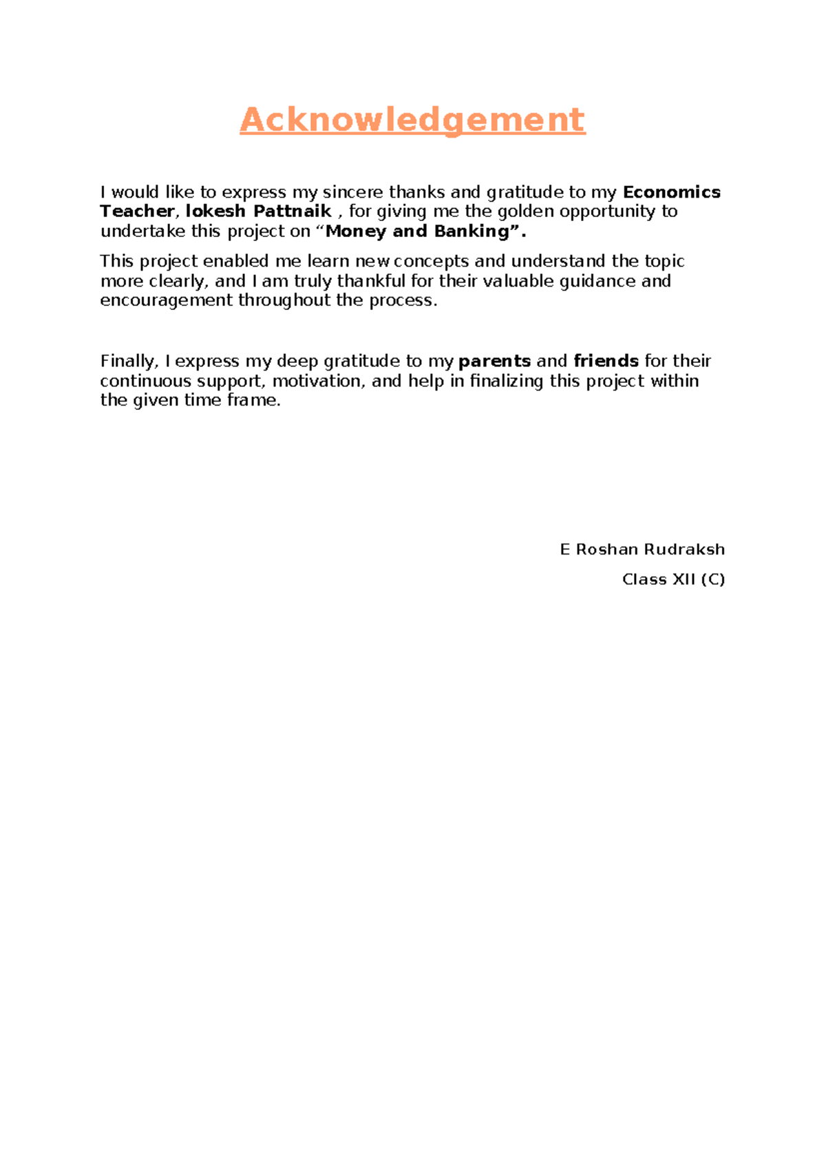 Acknowledgement typical accountancy - Acknowledgement I would like to ...