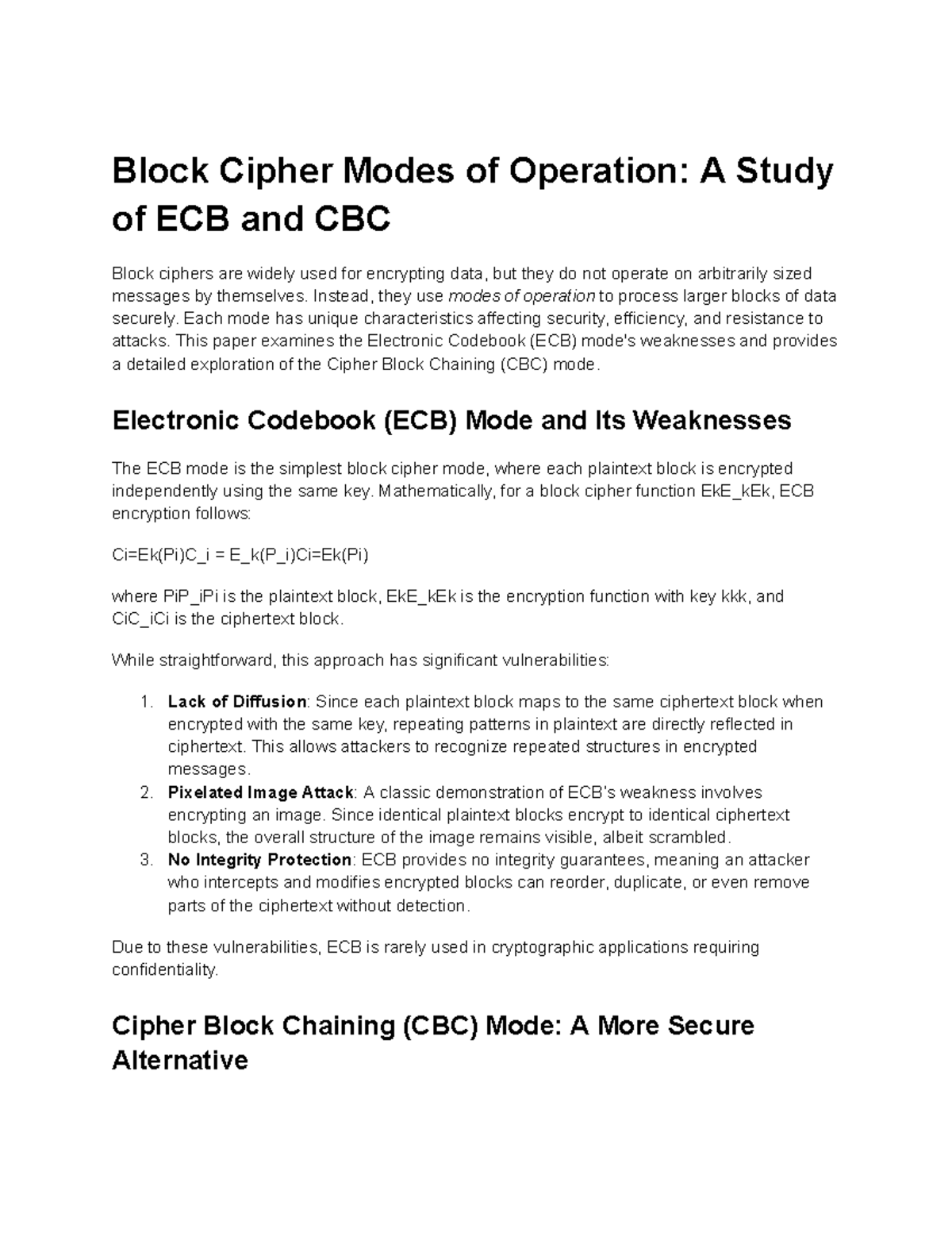 Case Project 07 - Analysis of ECB and CBC Block Cipher Modes - Studocu